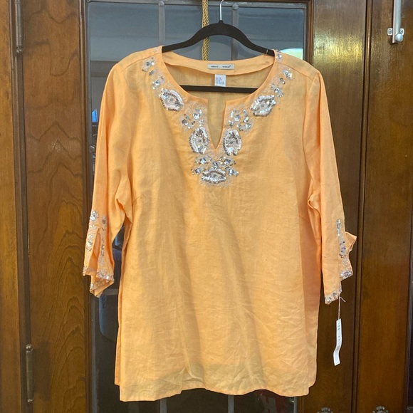 edward ….woman | Tops | Linen Shirt With Sequin Trim All Around Neck ...